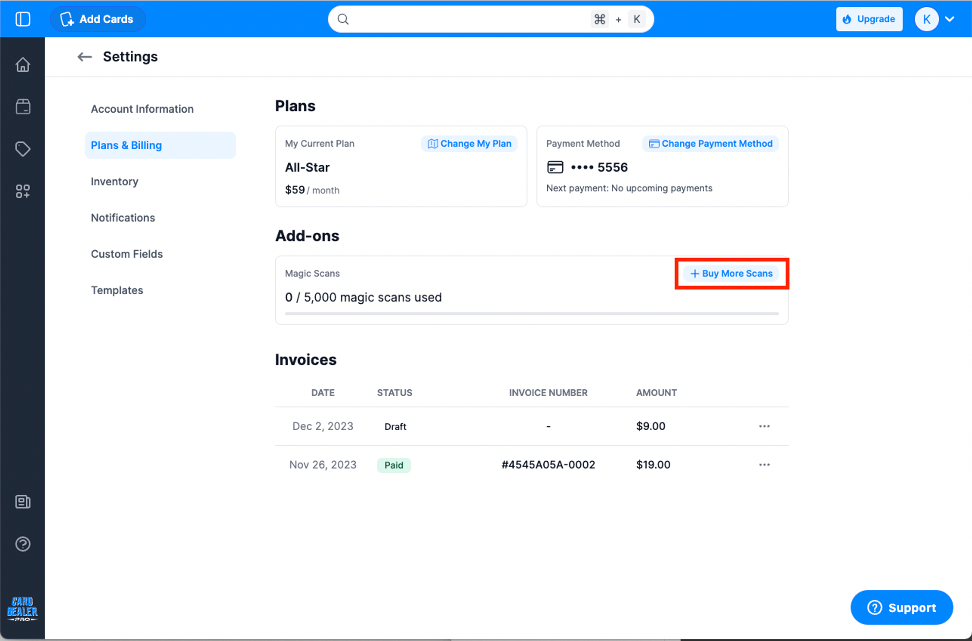 How do I add more magic scans? – Card Dealer Pro - Support Center